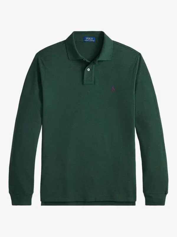 Polo Ralph Lauren Ribbed Polo Collar Slim-fit Long-sleeve Shirt With Two-button Placket
