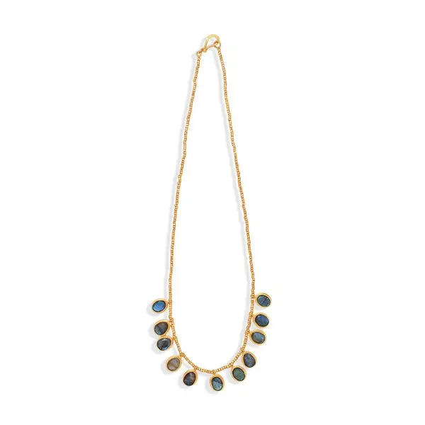 OPIUM JEWELS Labradorite Droplet Necklace - Grey/gold