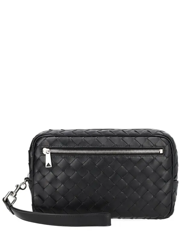 Bottega Veneta Mini Leather Crossbody Pouch Clutch With Belt Strap - Black