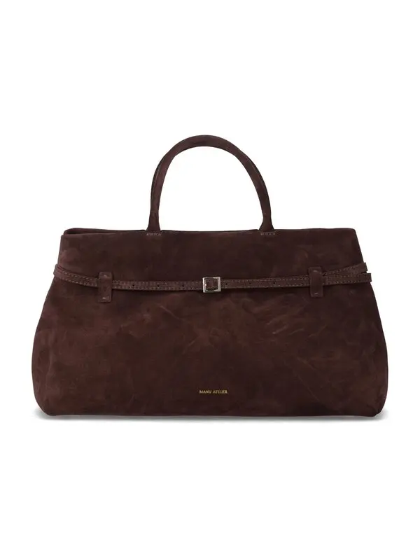 Manu Atelier Suede Tote Bag With Buckle Strap - Deep Brown