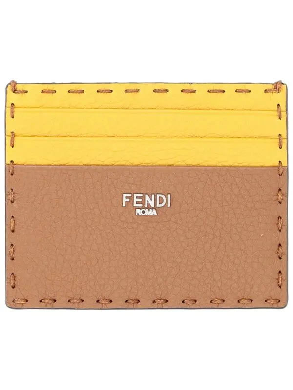 Fendi Mini Leather Card Case 8cm X 10cm - Brown