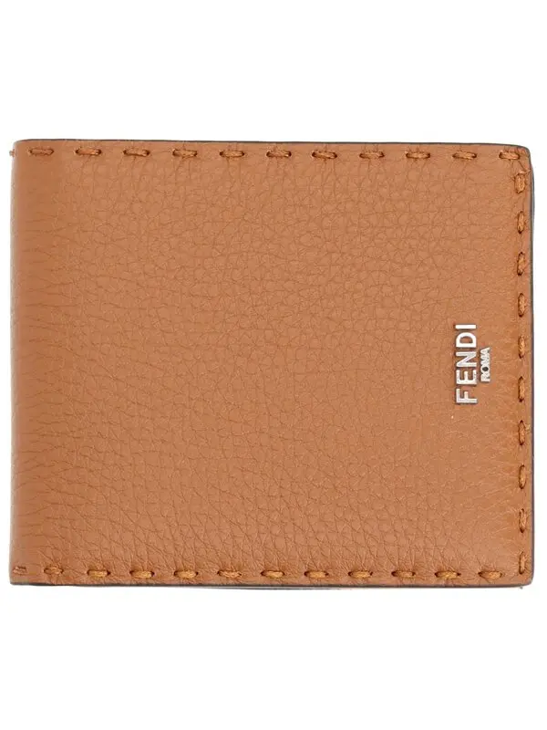 Fendi Selleria Mini Leather Wallet, 9 X 10 X 1 Cm - Brown