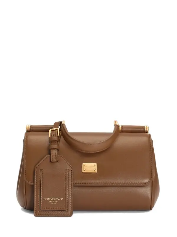 Dolce & Gabbana Mini Leather Tuck-in Shoulder Bag - Marrone