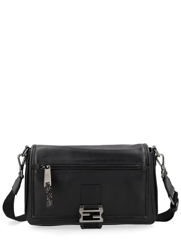 Fendi Flux Messenger Mini Crossbody Bag In Calf Leather - Black