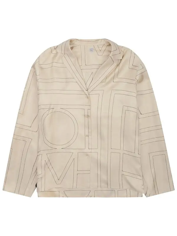 TOTEME Silk Monogram Print Shirt - Ivory