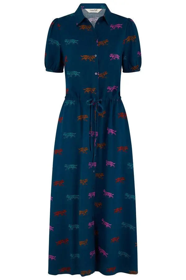SUGARHILL BRIGHTON Cassandra Tiger Print Midi Shirt Dress
