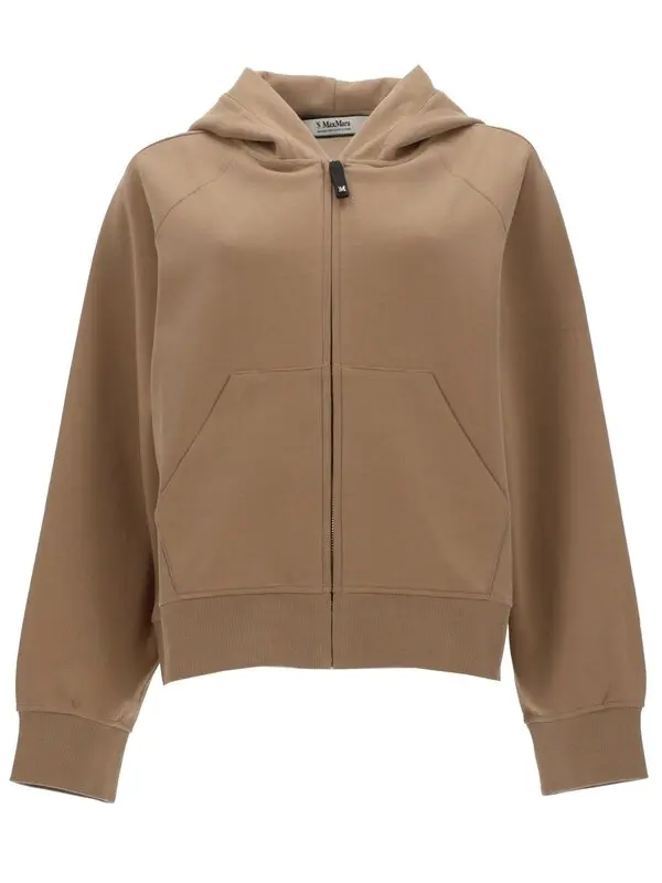 Max Mara Zip-front Hoodie Sweatshirt With Drawstring Hood - Beige