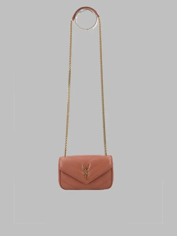 Saint Laurent Mini Loulou Crossbody Bag In Lamb Leather - Brown