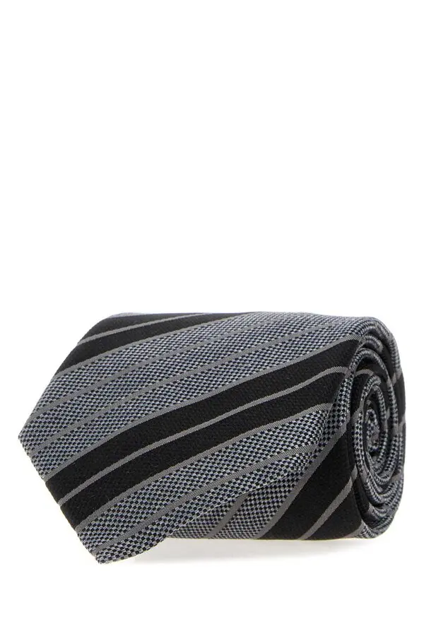 Saint Laurent Embroidered Jacquard Silk Tie - Stripped