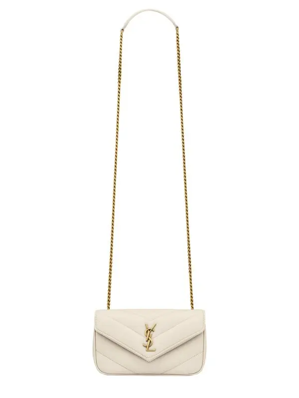 Saint Laurent Loulou Mini Lamb Leather Crossbody Bag - Ivory