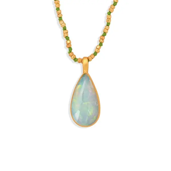 OPIUM JEWELS Ethiopian Opal Pendant Necklace - White