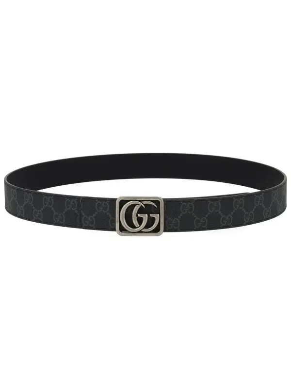 Gucci Reversible Leather Belt With Gg Marmont Detail - Black
