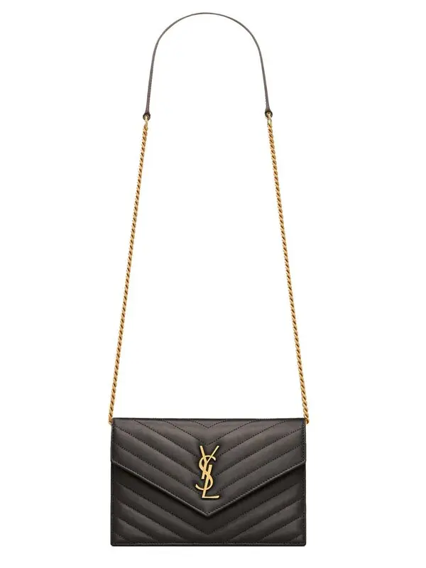 Saint Laurent Envelope Cassandre Mini Wallet On Chain, 12.5cm X 19cm X 3.5cm - Black