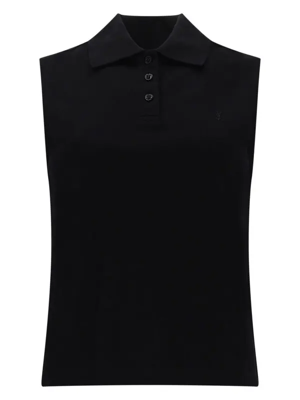 Saint Laurent Cotton Sleeveless Polo Top - Black