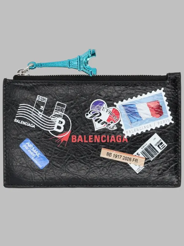 Balenciaga Mini Leather Wallet Card Holder Coin Case 7 Cm X 13.5 Cm X 2 Cm