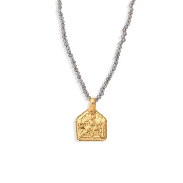 OPIUM JEWELS Vintage Hanuman Talisman And Labradorite Necklace - Gold/grey