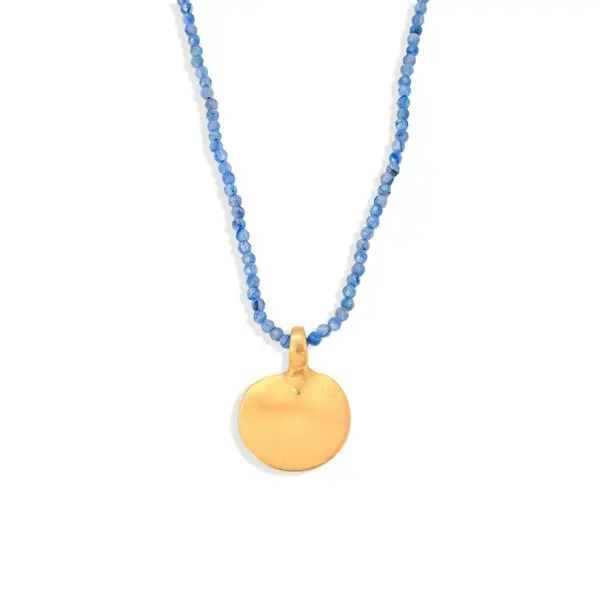 OPIUM JEWELS Blue Kyanite Necklace With Vintage Gold Disc Pendant - Blue/gold