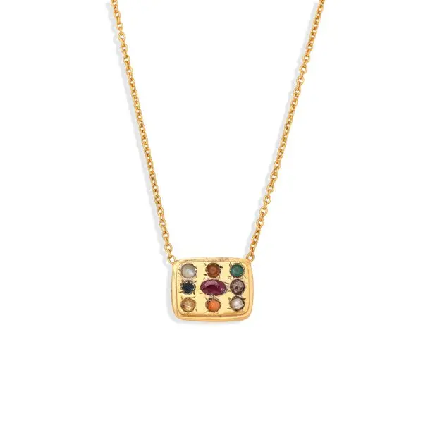 OPIUM JEWELS Sacred Nine Stone Navratna Necklace - Gold