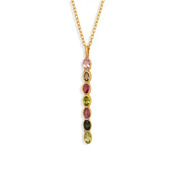 OPIUM JEWELS Multi-coloured Tourmaline Wand Pendant Necklace - Gold