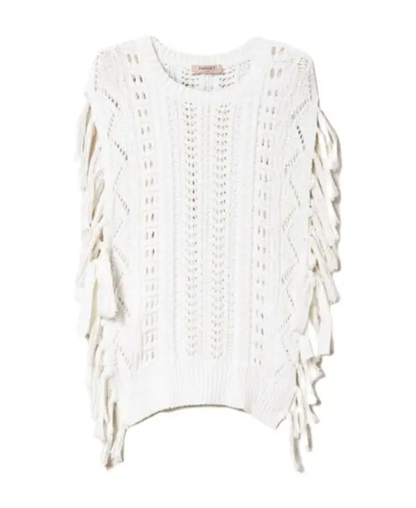 TWINSET Fringed Open-knit Vest - White