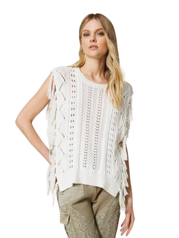 TWINSET Fringed Open-knit Vest