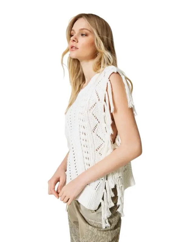 TWINSET Fringed Open-knit Vest