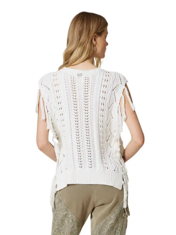 TWINSET Fringed Open-knit Vest