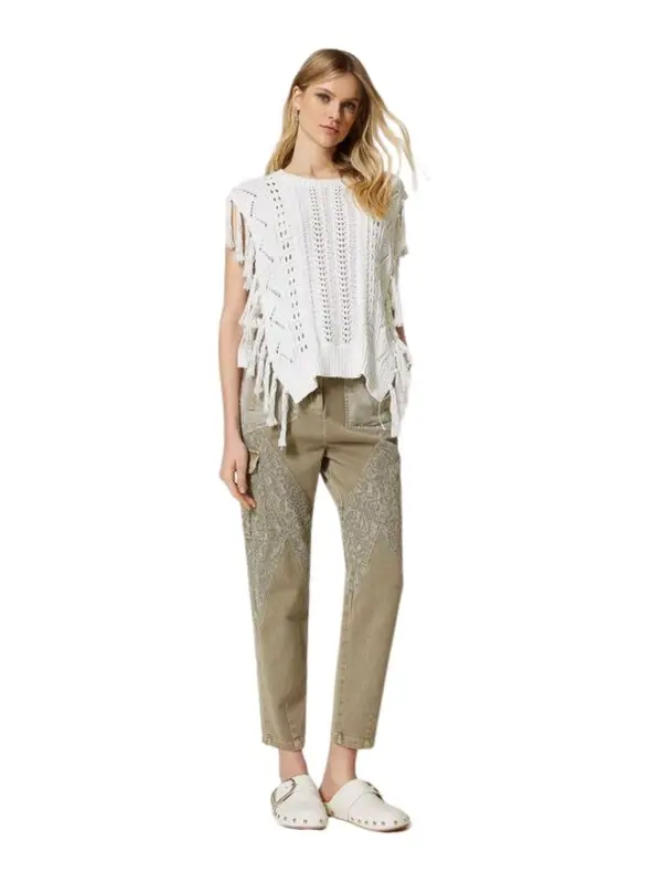 TWINSET Fringed Open-knit Vest