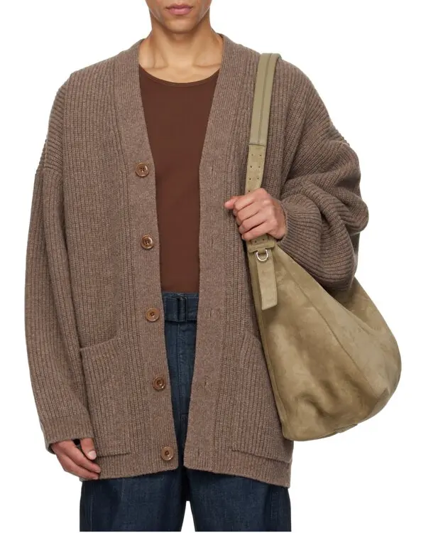 LEMAIRE V-neck Button-up Cardigan - Hazelnut Mix