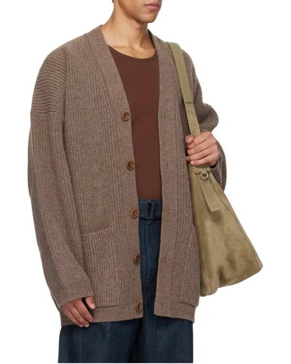 LEMAIRE V-neck Button-up Cardigan - Hazelnut Mix