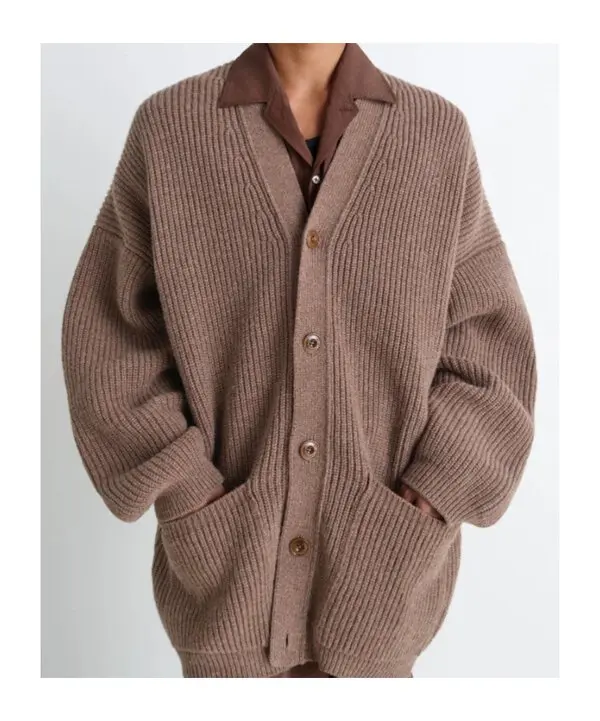LEMAIRE V-neck Button-up Cardigan - Hazelnut Mix
