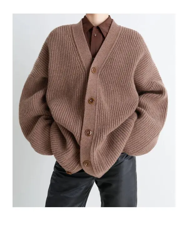 LEMAIRE V-neck Button-up Cardigan - Hazelnut Mix