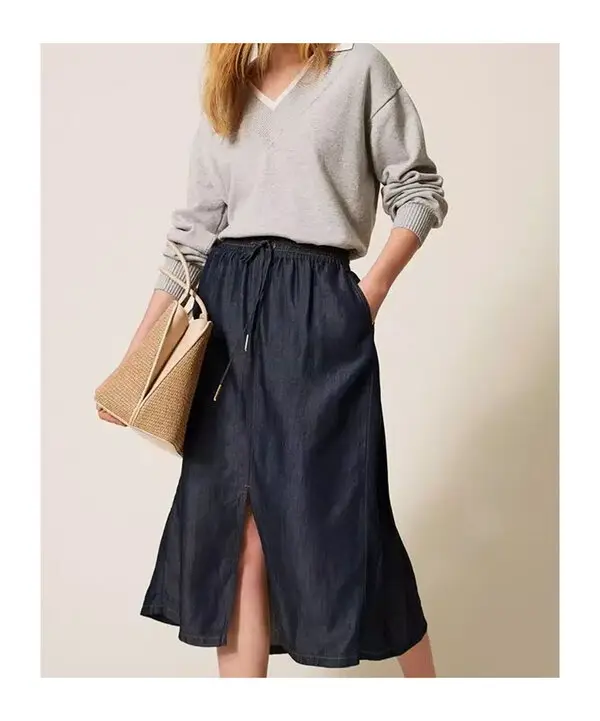 TWINSET Chambray Midi Skirt
