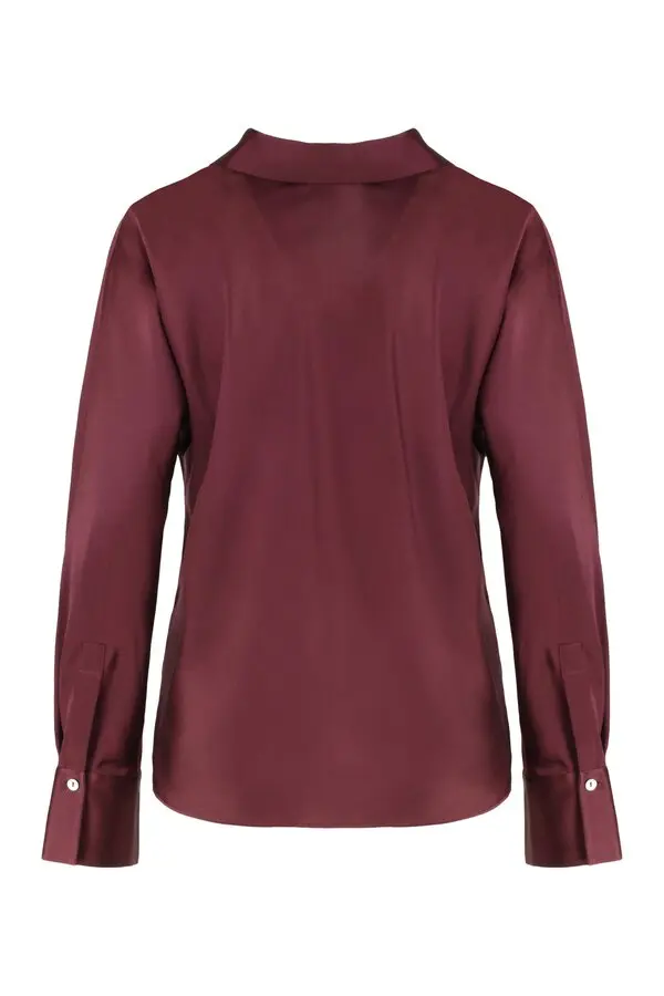 Vince Long-sleeved Button-up Satin Shirt - Bordeaux Red