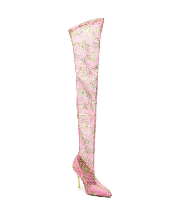 Off-White Crystal Floral Mesh Thigh-high Boots