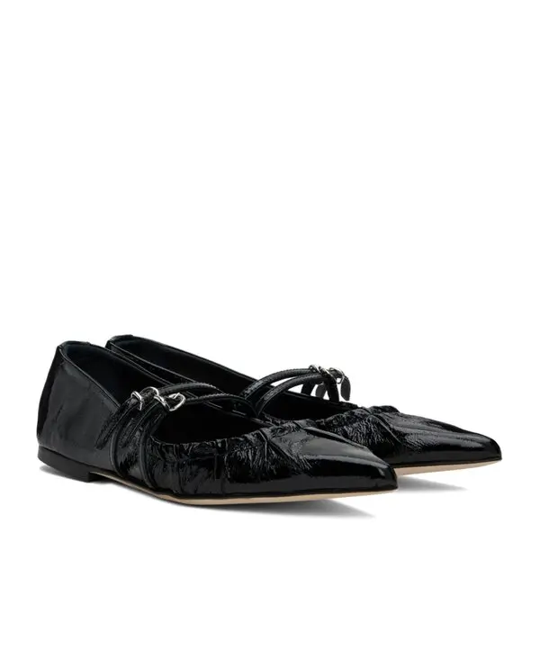 MSGM Calf Leather Ruched Ballet Flats