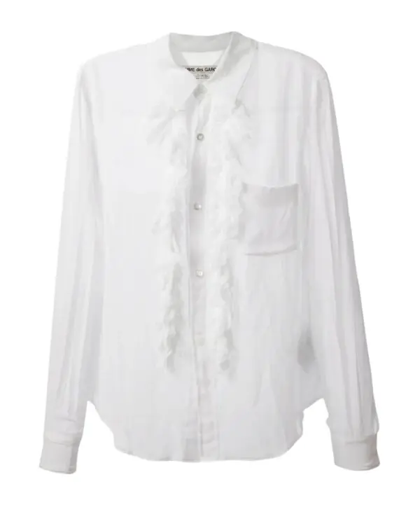 Comme Des Garçons Long Sleeve Shirt With Ruffled Hem - White
