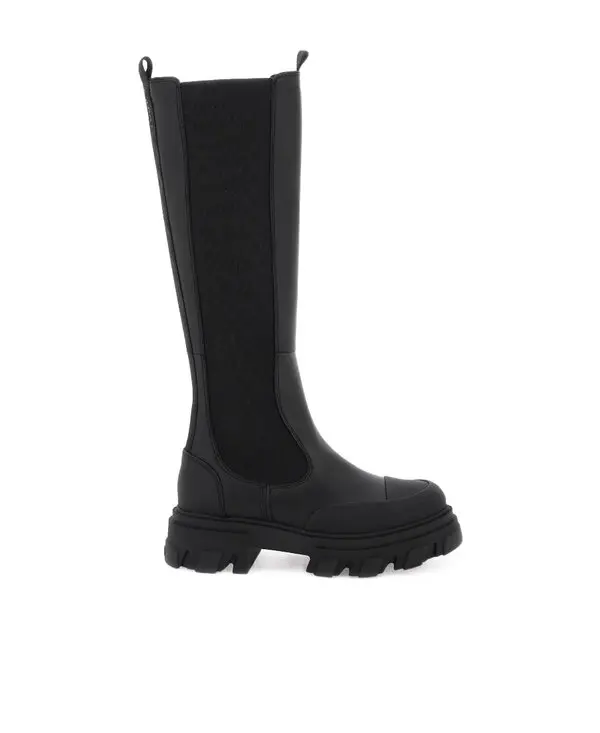 GANNI Stitch Cleated High Chelsea Boots - Black