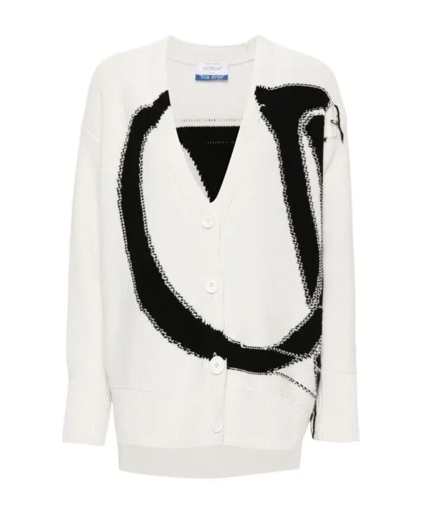 Off-White Logo Detailed V-neck Cardigan - White
