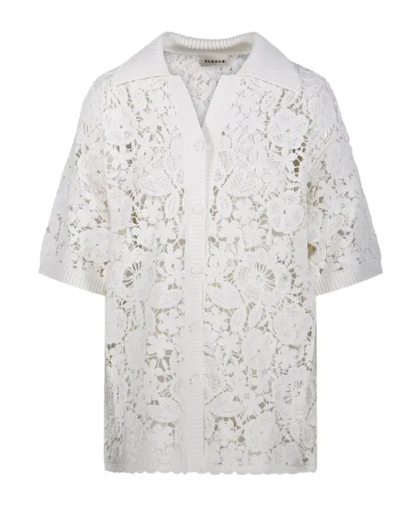 P.a.r.o.s.h Floral Embroidered Knit Polo Top