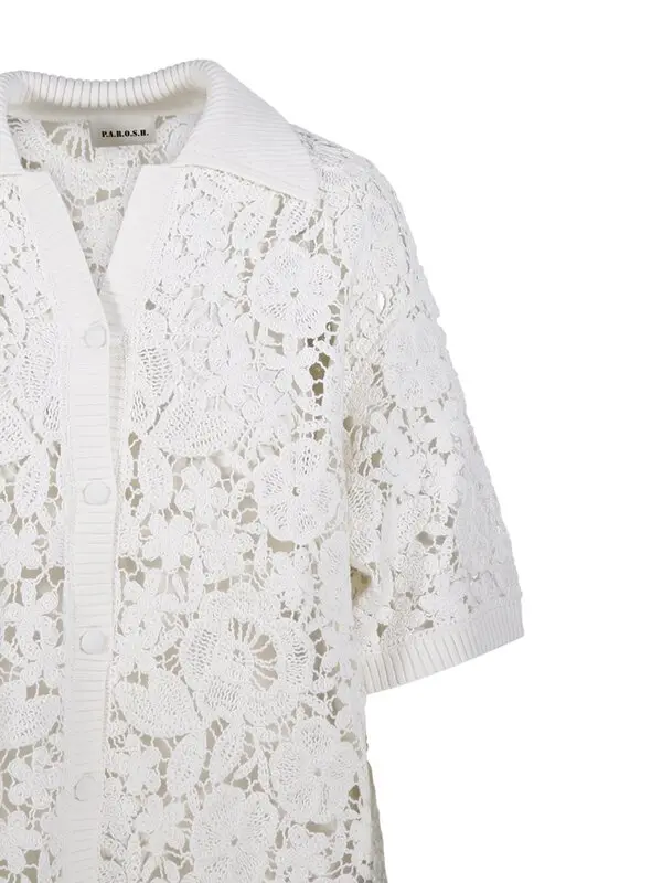 P.a.r.o.s.h Floral Embroidered Knit Polo Top