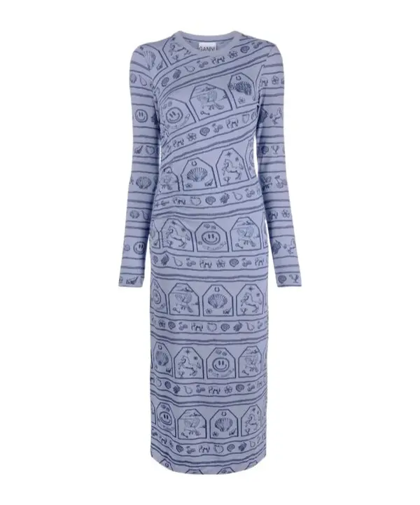 GANNI Zodiac Logo-print Stretch-jersey Dress - Heather