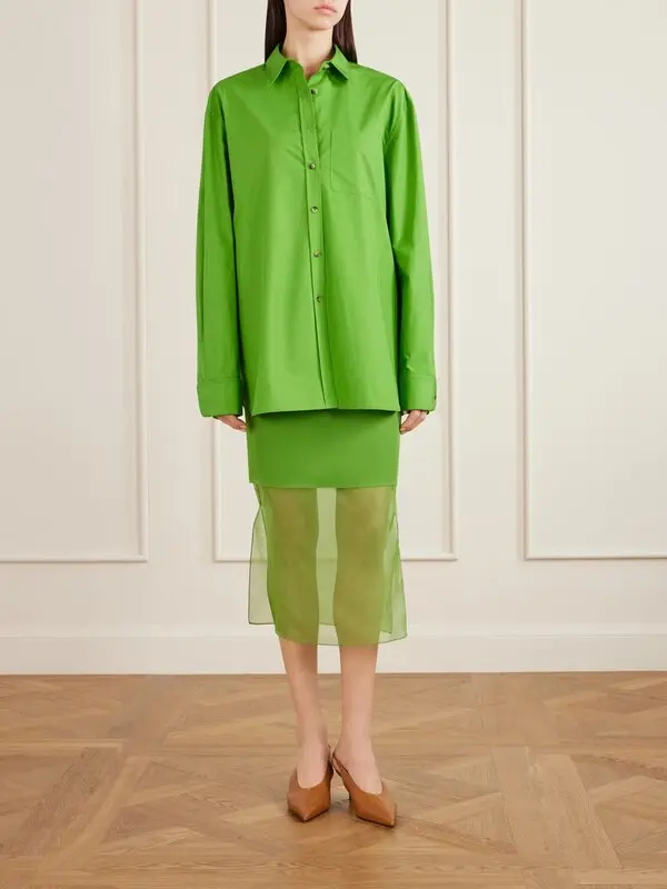 Khaite Cotton Poplin Front Pocket Long-sleeve Shirt - Bright Green