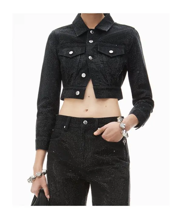Alexander Wang Embellished Collared Denim Jacket