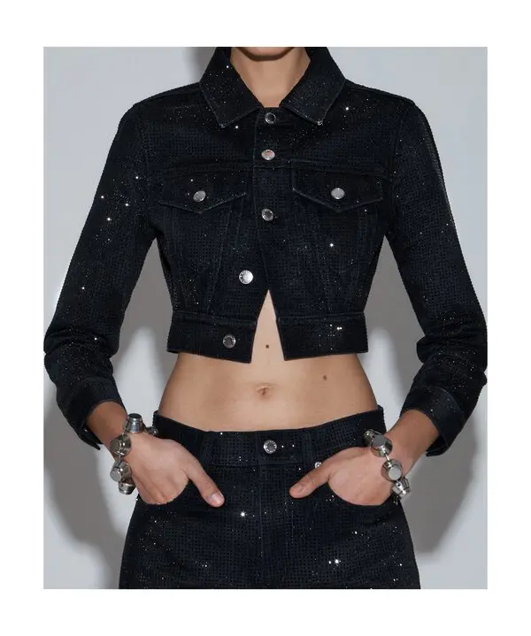 Alexander Wang Embellished Collared Denim Jacket