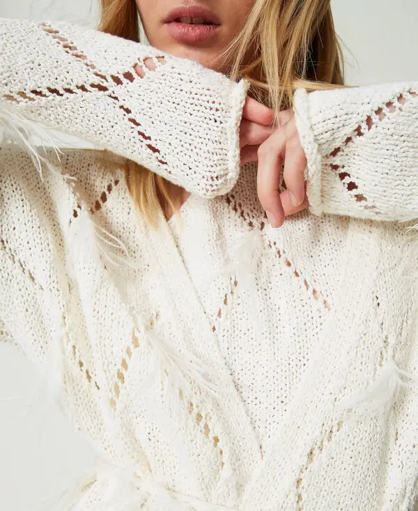 TWINSET Feather-detail Open-knit Cardigan