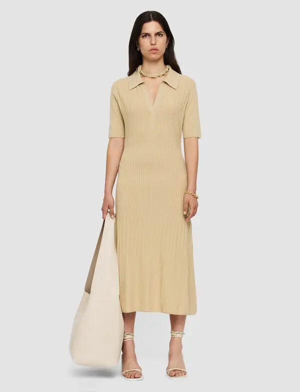JOSEPH Flared Hem Midi Polo Dress