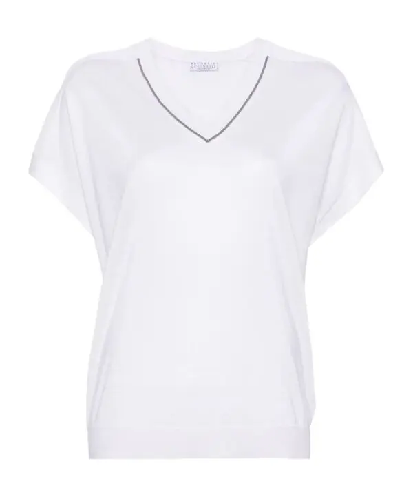 Brunello Cucinelli Beaded-trim Fine-knit Top