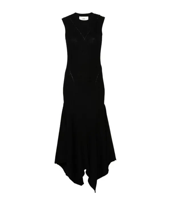 AMI Paris Ribbed-knit Merino Dress