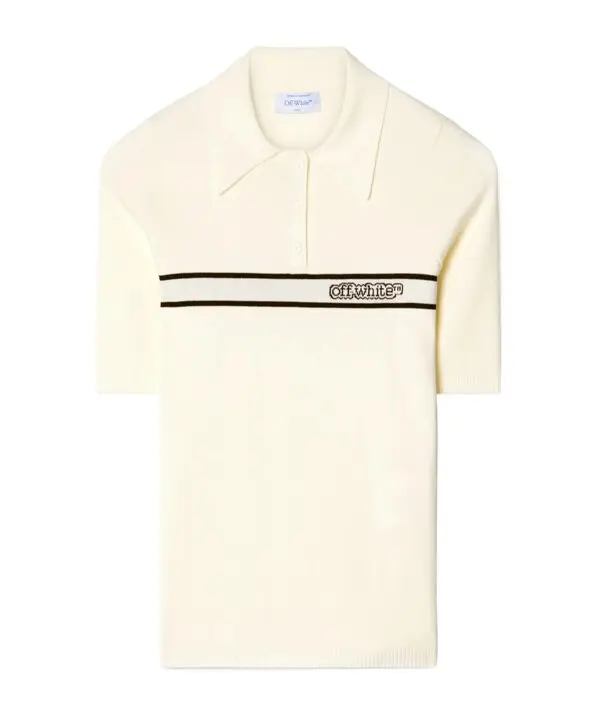 Off-White Striped Knit Polo Shirt - Cream